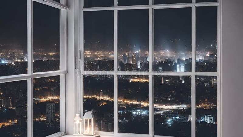 White Window City Night View with Beautiful Set of Lights in Extreme ...
