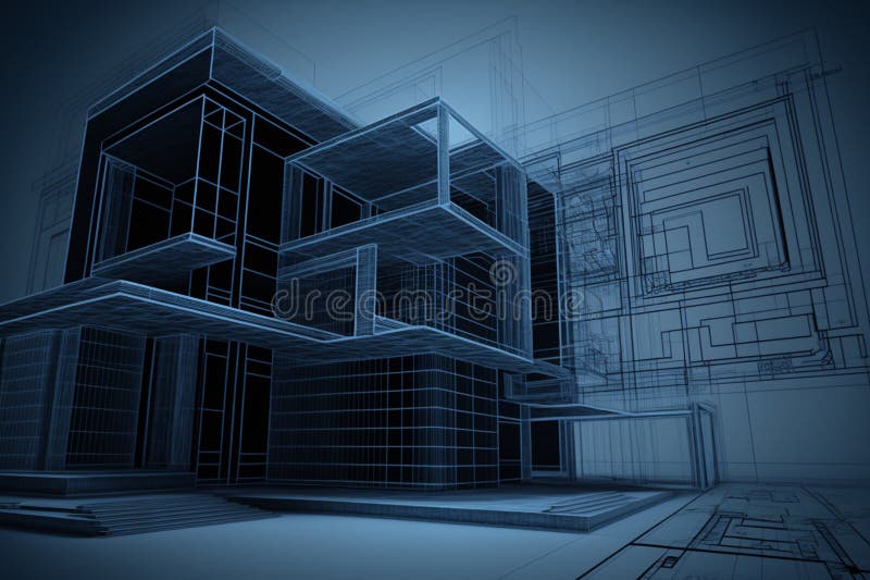 Architecture Abstract Blueprint Wireframe Render Generative AI Stock Illustration - Illustration ...