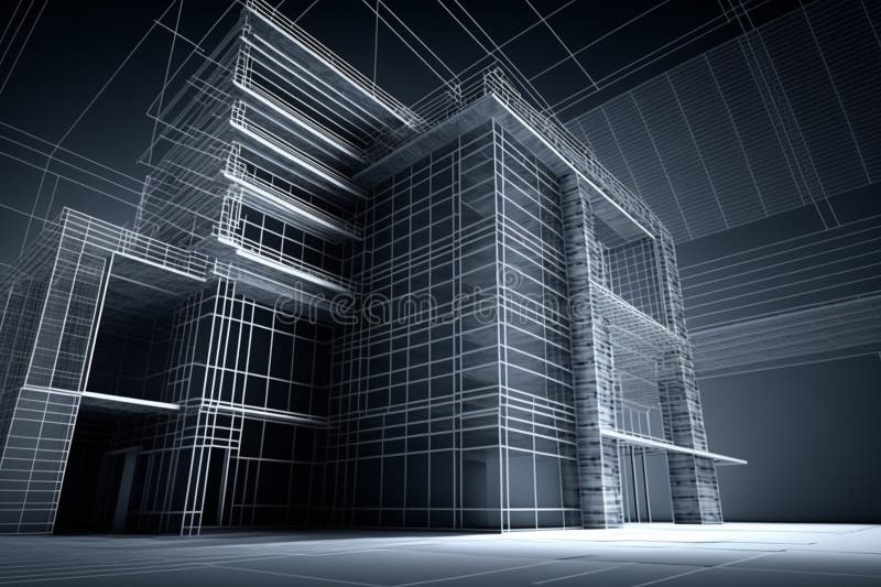 Architecture Abstract Blueprint Wireframe Render Generative AI Stock Illustration - Illustration ...
