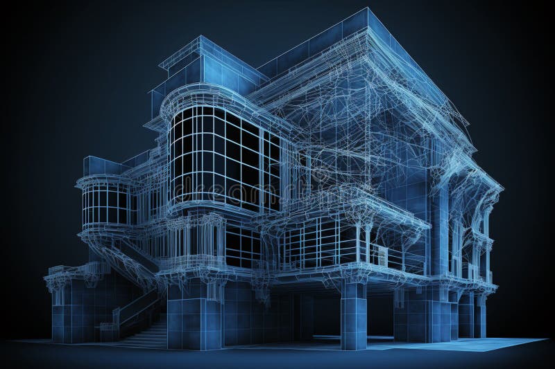 Architecture Abstract Blueprint Wireframe Render Generative AI Stock ...