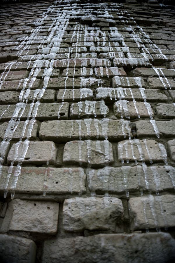 Old Brick Wall Dripping with Frozen Water Stock Photo - Image of rusty ...
