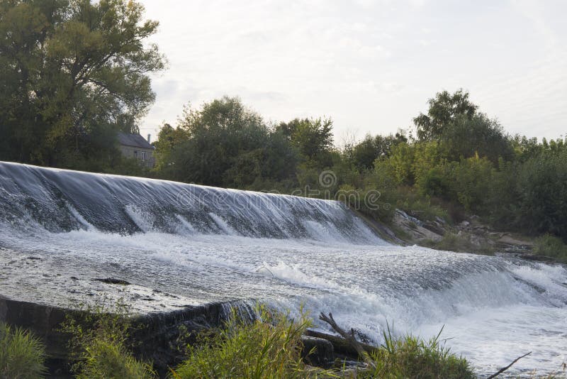 Small Dam Waterfall Cascade Background Stock Photo - Image of grass ...