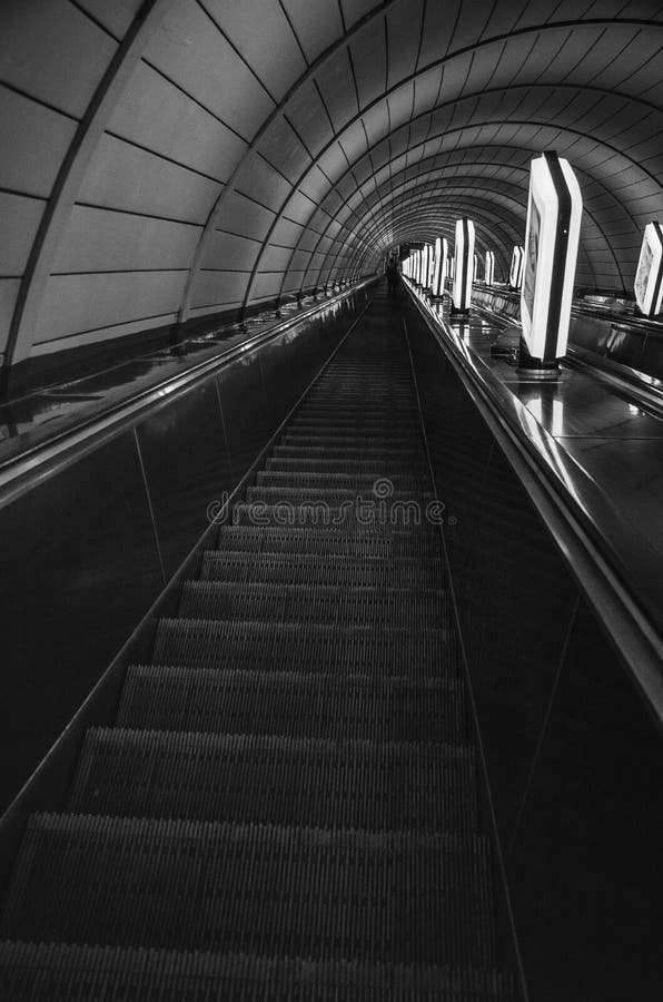 Descent on the Escalator in the Mall Stock Image - Image of tile ...