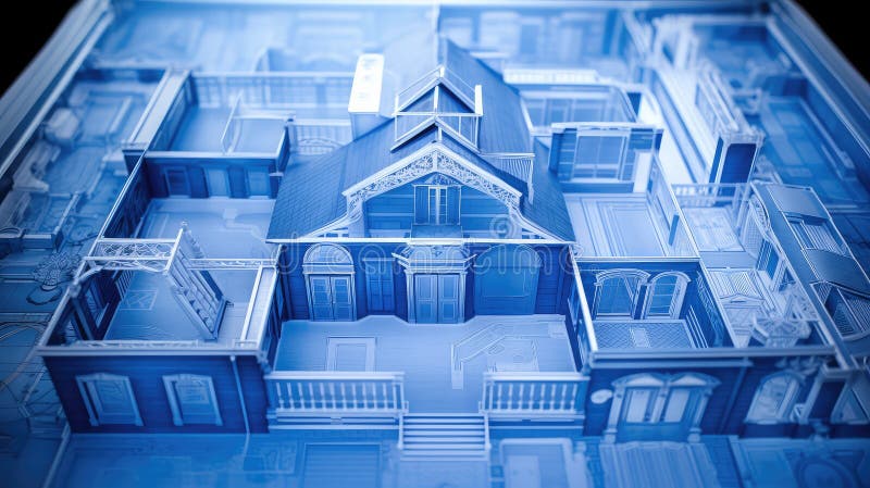 Architecture Blue Print House Stock Illustration - Illustration of ...