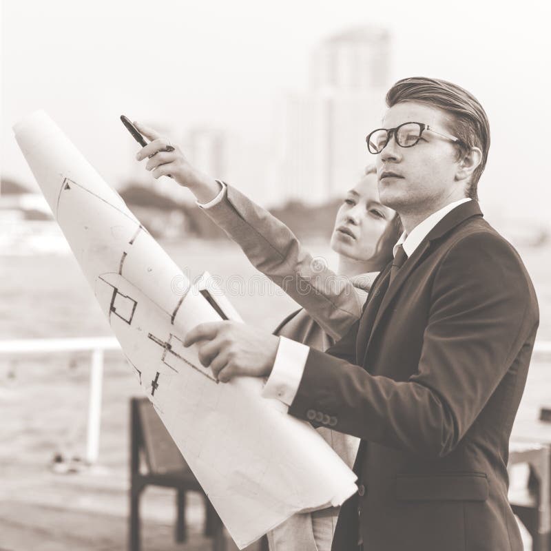 Architecture Blueprint Built Business Cooperation Concept Stock Image ...