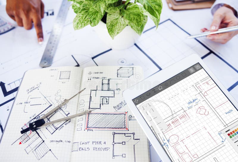 Architecture Blueprint Designing Engineering Structure Concept Stock ...