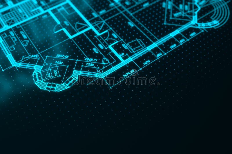Architecture Blueprint on Digital Lcd Display with Reflection. Stock ...