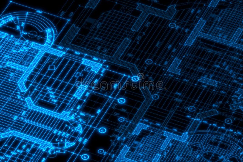 Architecture Blueprint on Digital Lcd Display with Reflection. Stock ...