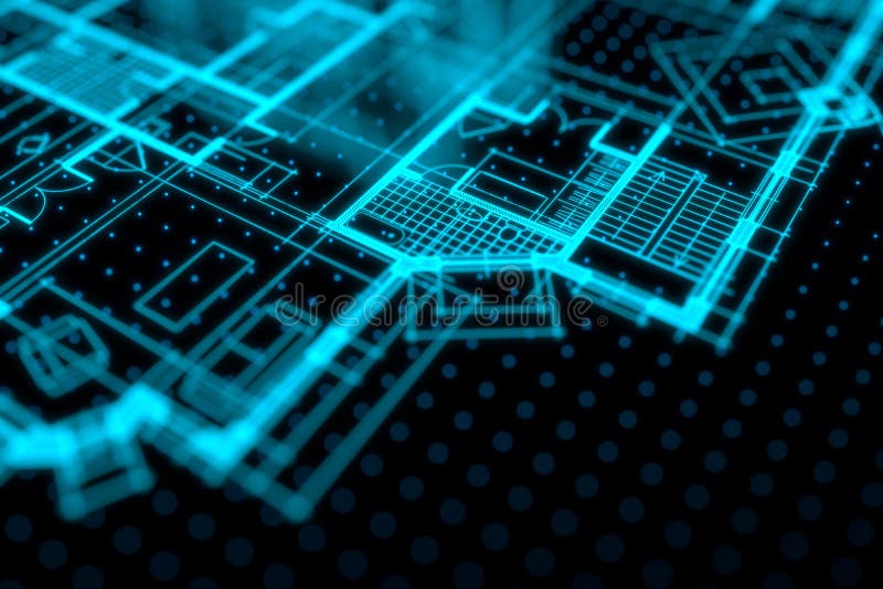 Architecture Blueprint on Digital Lcd Display with Reflection. Stock ...