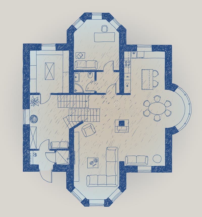 Architecture Blueprint Plan Stock Vector - Illustration of residential ...