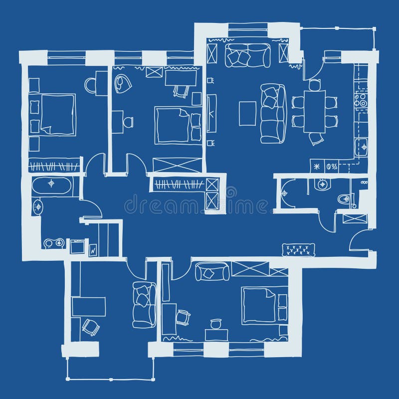Architecture Blueprint Plan Stock Vector - Illustration of residential ...