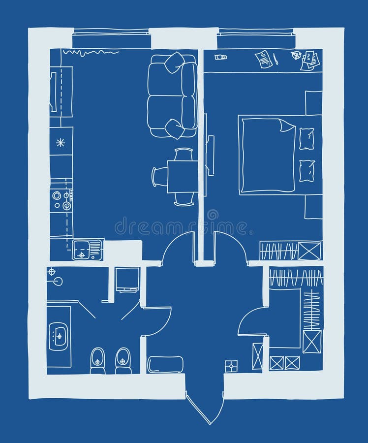 Architecture Blueprint Plan Stock Vector - Illustration of room, doodle ...