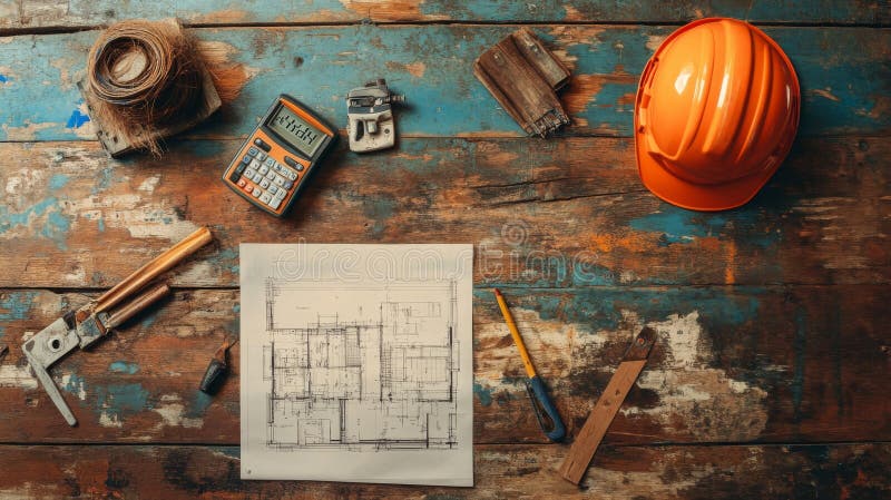 An Architecture Blueprint Spread Across a Messy Desk Filled with ...