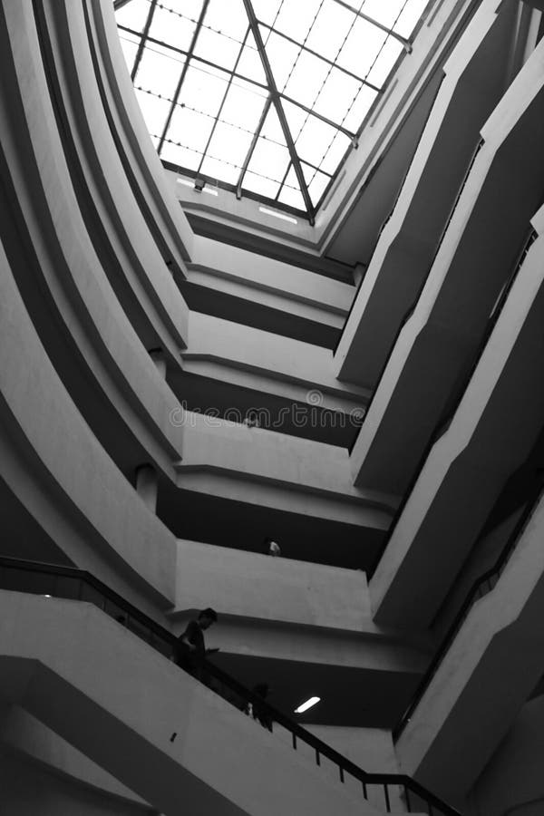 Architecture Building Interior Layer Floor Black and White Stock Photo ...