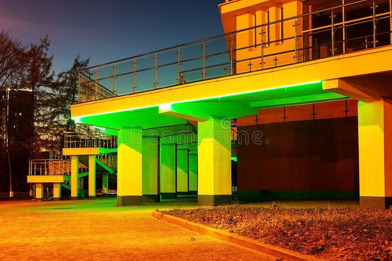 Architecture of the Building Stairs, with Green Lighting Stock Image ...