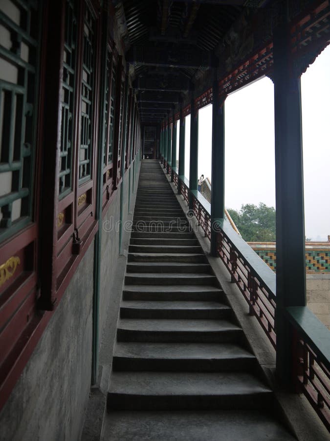 Architecture of Chinese Ladder Corridor Stock Photo - Image of wooden ...