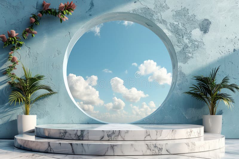 Architecture with Circular Sky View and Grand Marble Steps, Blended ...