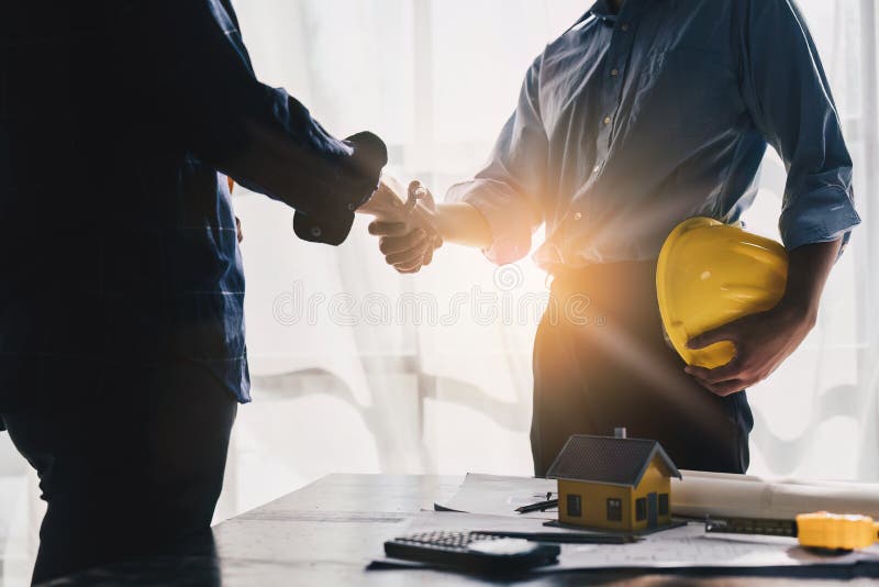 Architecture or Civil Engineer Analyze Handshake Making Modern ...