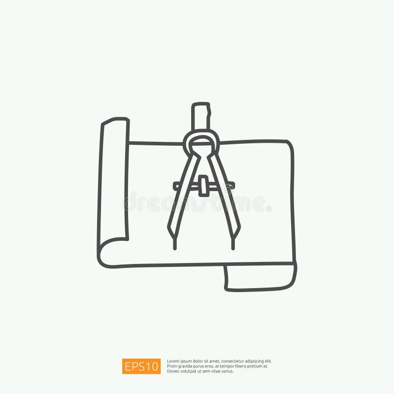 Architecture Compass and Paper Icon. Engineering Related Doodle Concept ...