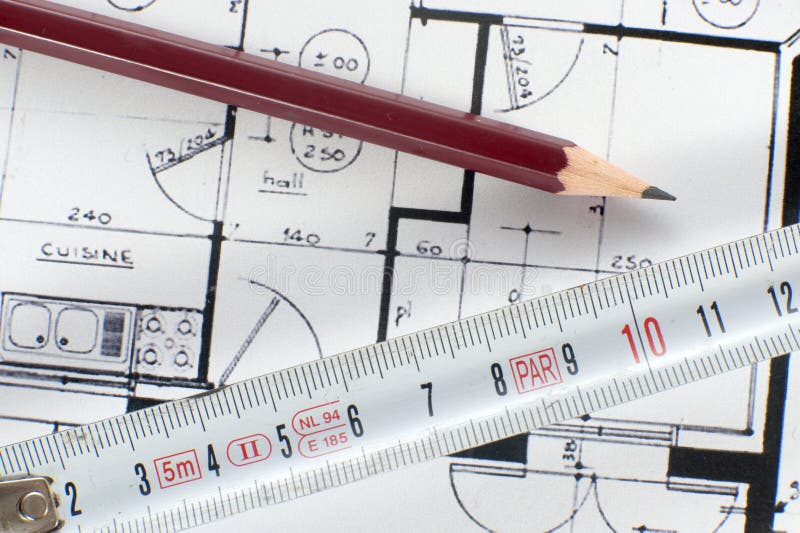 Architecture Composition With House Plans Stock Photo - Image of helmet ...