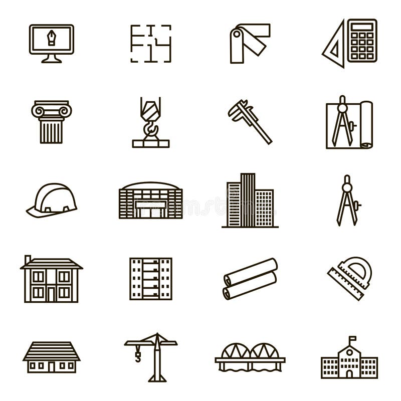 Architecture Signs Black Thin Line Icon Set. Vector Stock Vector ...
