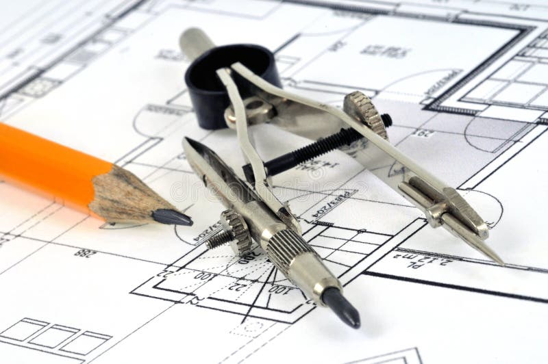 Compass and Pencil on a Plane Stock Image - Image of equipmentn ...