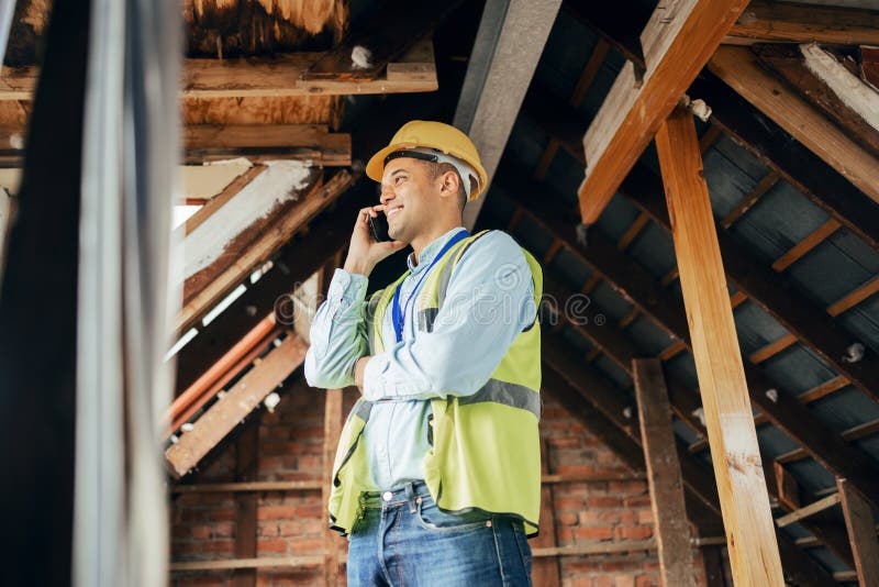 Architecture, Construction and Phone Call with Male Architect Planning ...