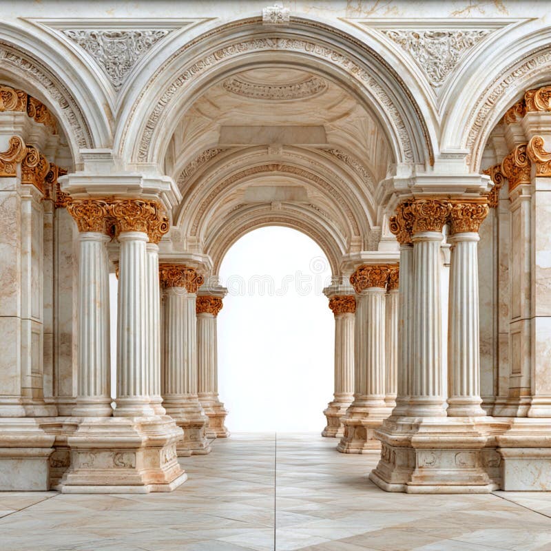 Architecture Corridor with Arches and Columns in a Marble Building ...