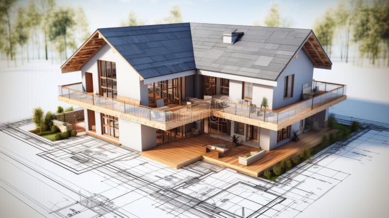 Architecture of a 3d Model House Project with Blueprint. Stock ...