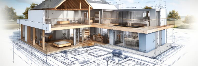 Vision of Architecture of a 3d Model House Project with Blueprint ...