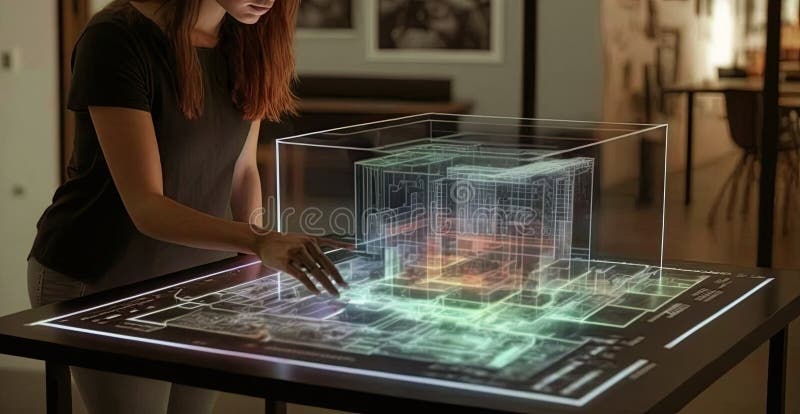 Architecture 3D Touch Hologram Display Stock Illustration ...