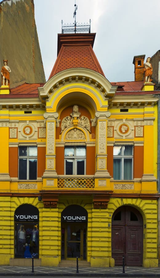 Architecture of Decorated Facade and Windows in Brasov Romania Stock ...