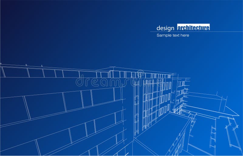 Top Perspective View on the Modern Hotel Facade in Wire Frame Stock ...
