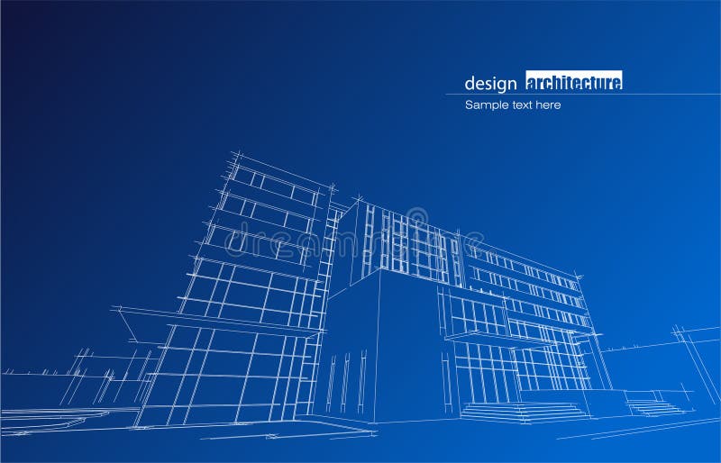 Wide Side View of Modern Hotel Facade in Wire Frame Stock Illustration ...