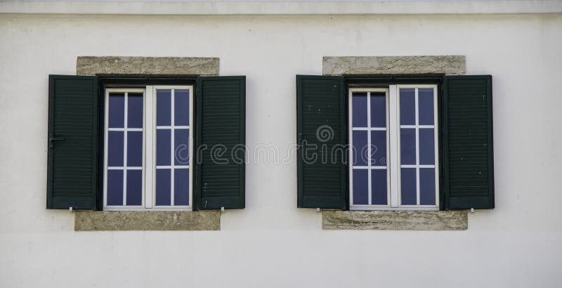Architecture Double Windows in Europe Stock Photo - Image of green ...