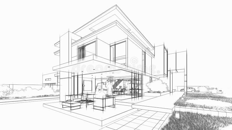 Architecture Draft of a Luxury House Stock Illustration - Illustration ...