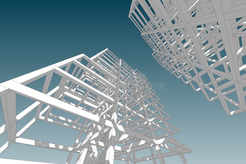 Architecture Drawing Building Structure 3d Illustration Stock ...