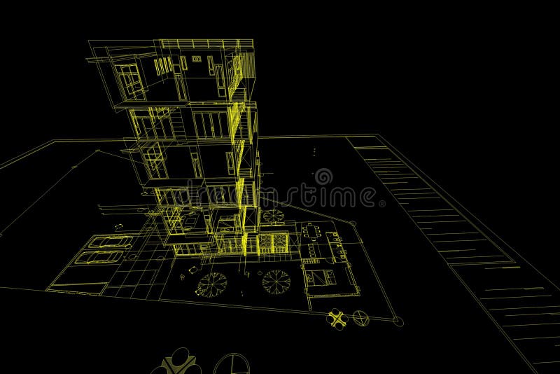 Architecture Drawing Condominium 3d Illustration Stock Illustration ...