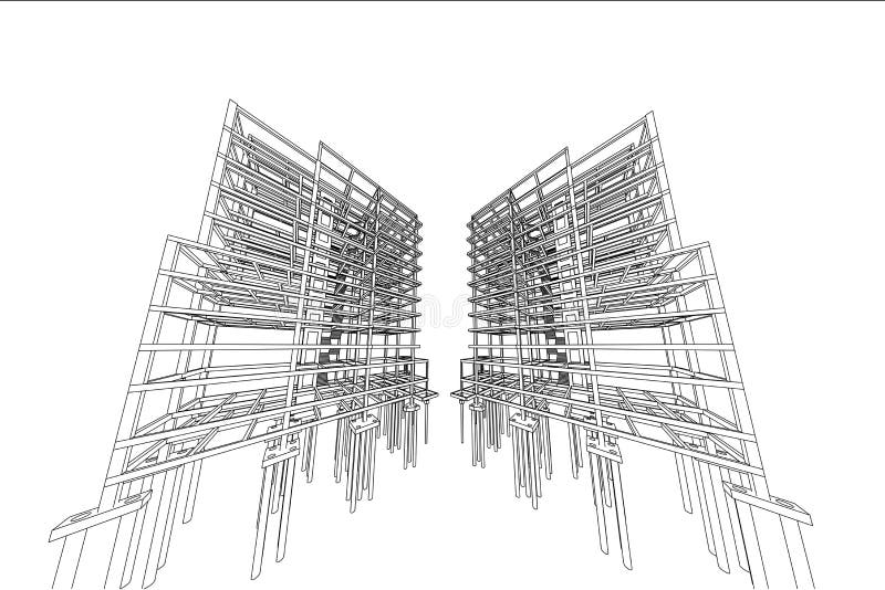 Architecture Drawing High-rise Building Structure Stock Illustration ...