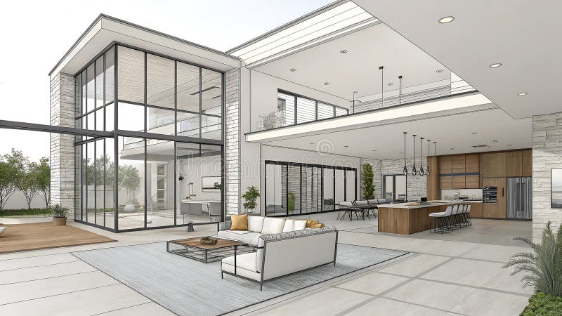 Architecture Drawing of a Modern Room Interior Stock Illustration ...