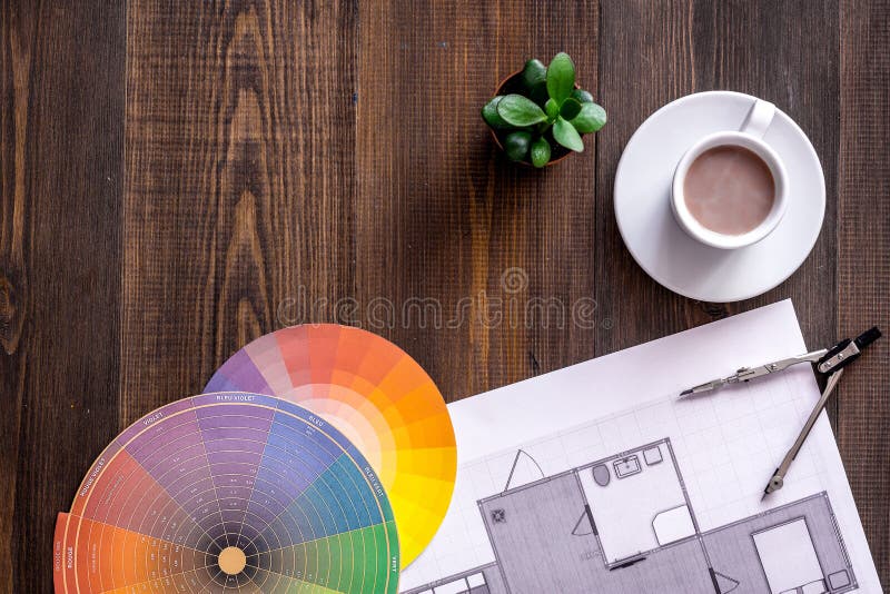 Architecture Drawing and Tools on Wooden Desk Top View Copyspace Stock ...