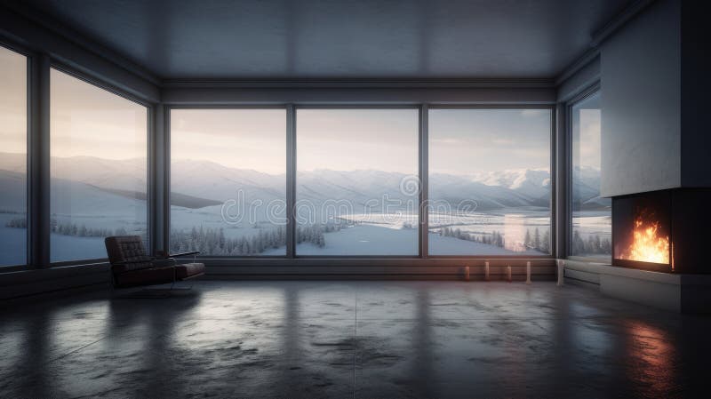 Architecture, Empty Living Room with Large Windows. AI Generated Stock ...
