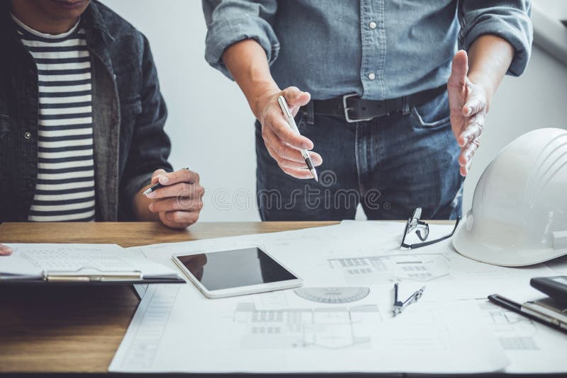 Architecture Engineer Teamwork Meeting, Drawing and Working for ...