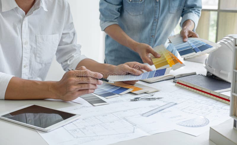 Architecture Engineer Teamwork Meeting, Drawing and Working for ...