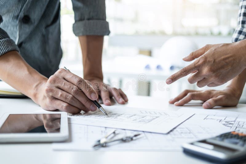 Architecture Engineer Teamwork Meeting, Drawing and Working for ...