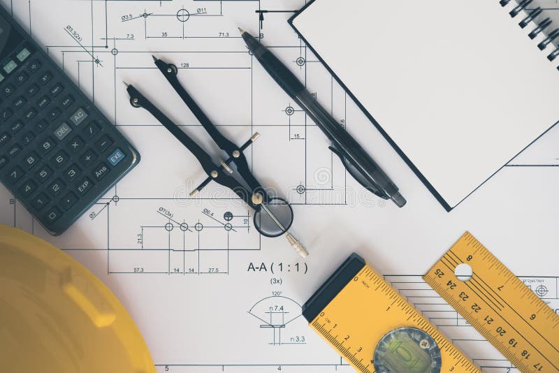 Architecture, Engineering Plans and Drawing Equipment Stock Image ...