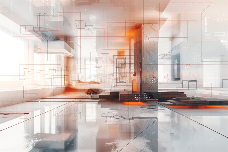 Architecture Engineering Wireframe Design Plan Drawing Modern Office ...