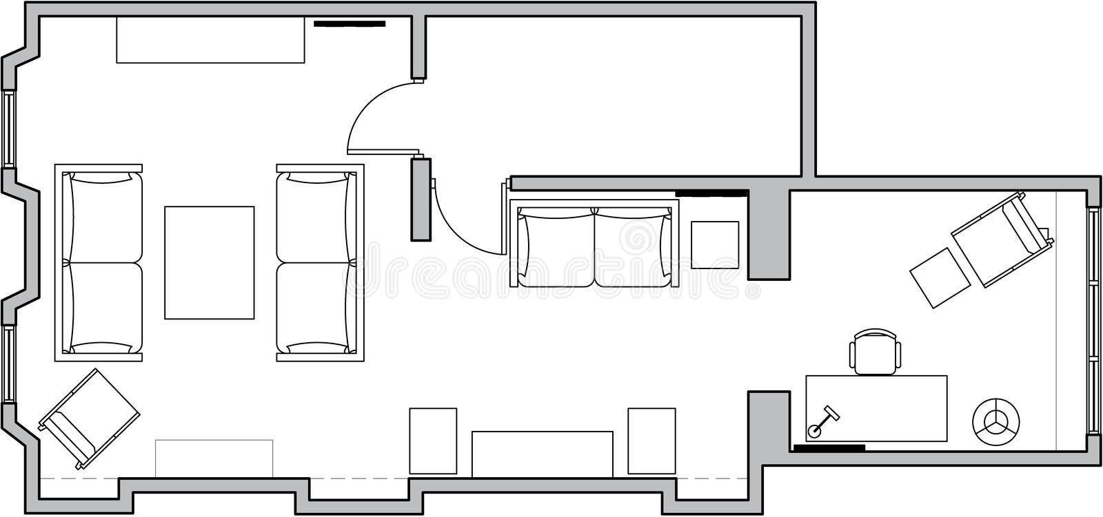 Vector Set of Outline Isolated Interior Design Floor Plan Objects Icons ...