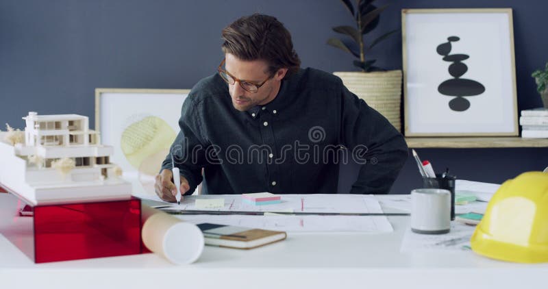 Architecture, Floor Plan and Man Drawing in Office for Planning ...