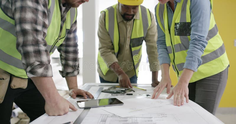 Architecture, Floor Plan and People with Teamwork for Construction Site ...